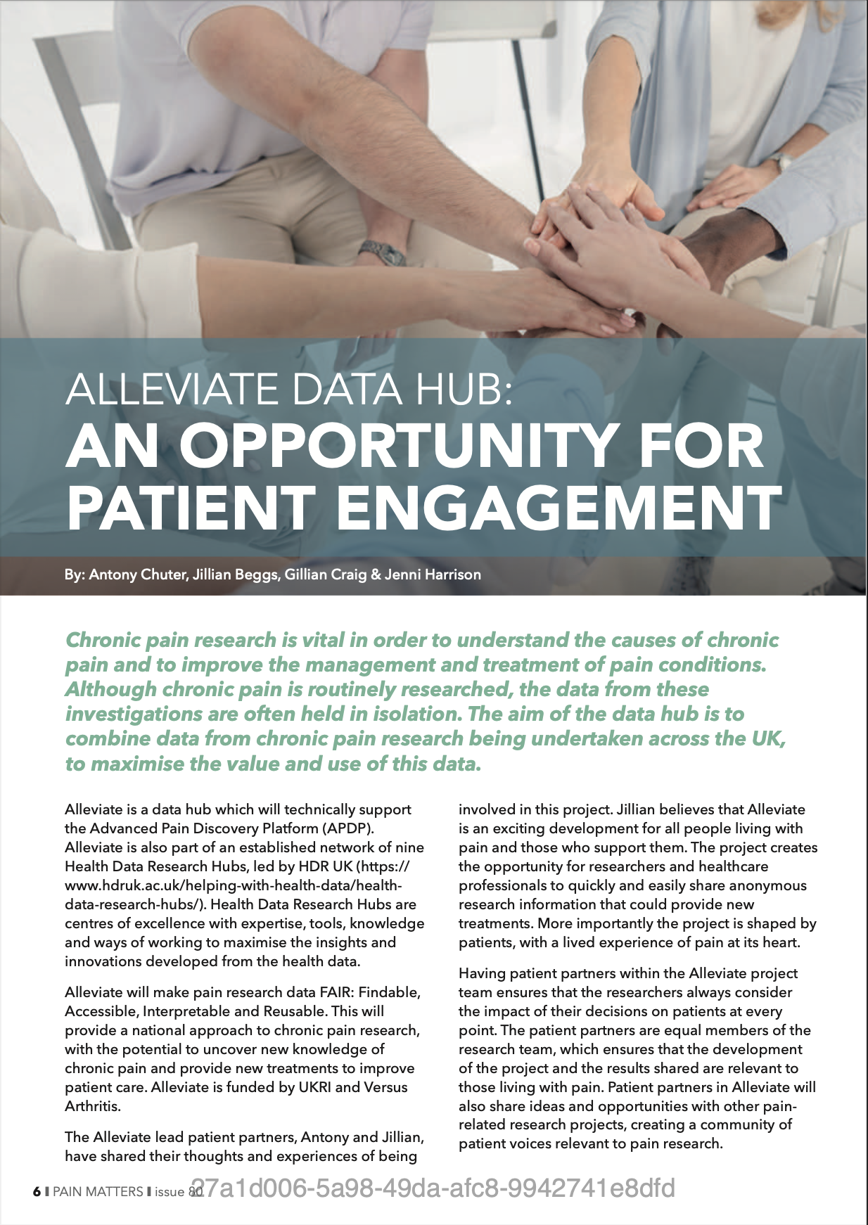 Alleviate in Pain Matters (Issue 80) – Alleviate Pain Data Hub